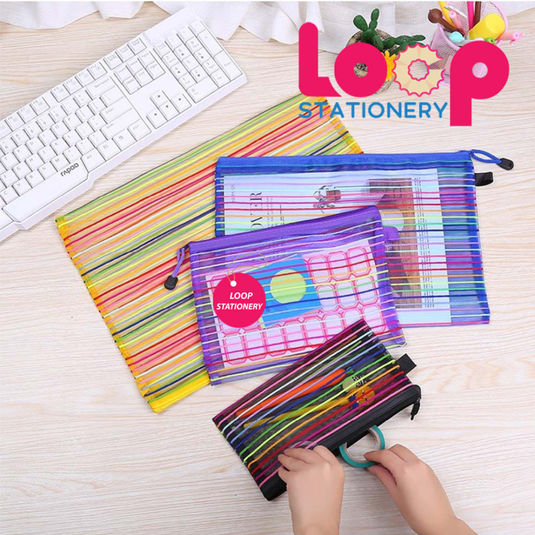 Rainbow Zipper Bag Mesh Document Bag A6 A5 B5 A4